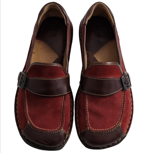 Born | Shoes | Born Red Suede Brown Leather Buckle Loafer Slide Womens ...